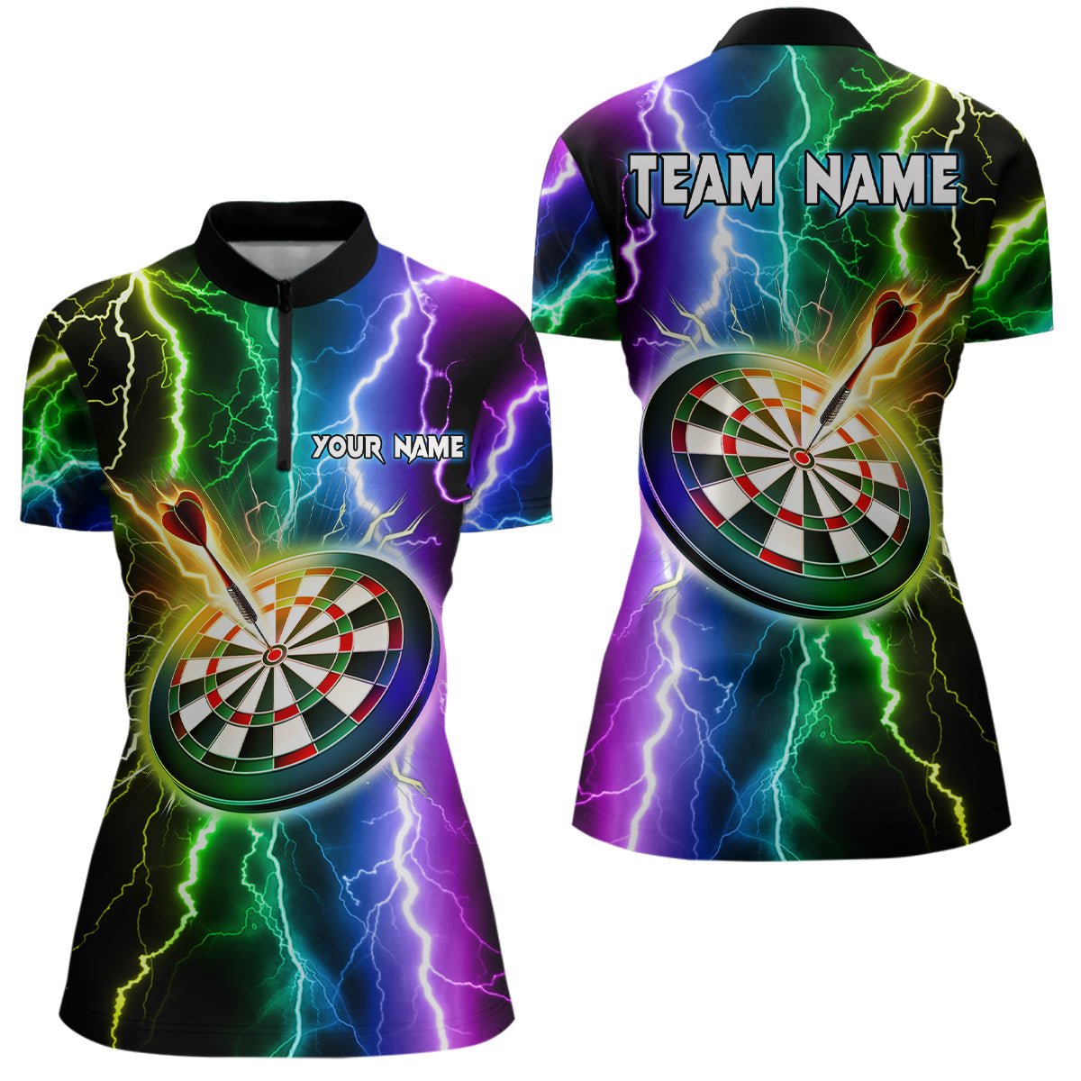 Damen Darts Zip-Shirt, bunt & blitzend L1439