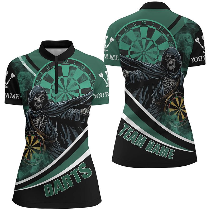 Benutzerdefiniertes Death Skeleton Green Darts Trikot Damen Viertel-Zip ...