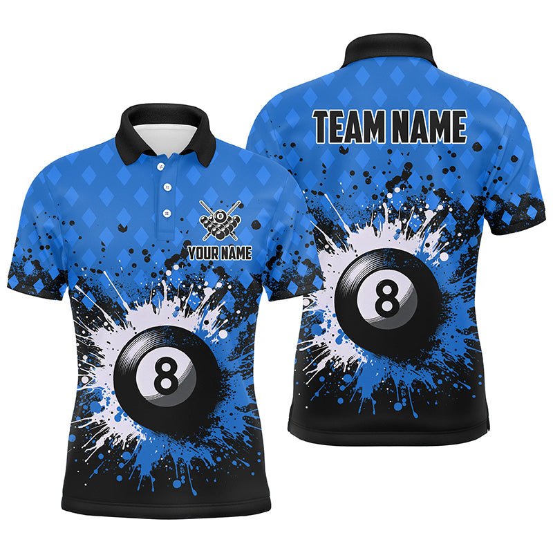 Personalisierte Blaue Grunge 8-Ball Pool Herren Billiards Polo-Shirts ...