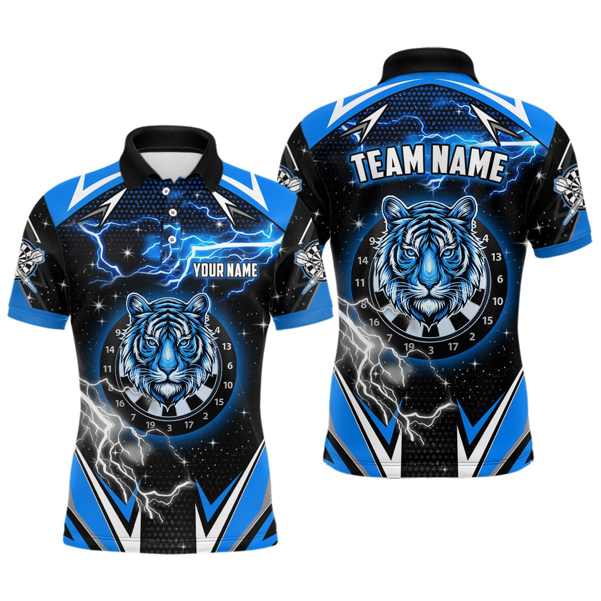 Herren Dartshirt mit Tiger-Motiv in Blau T2213