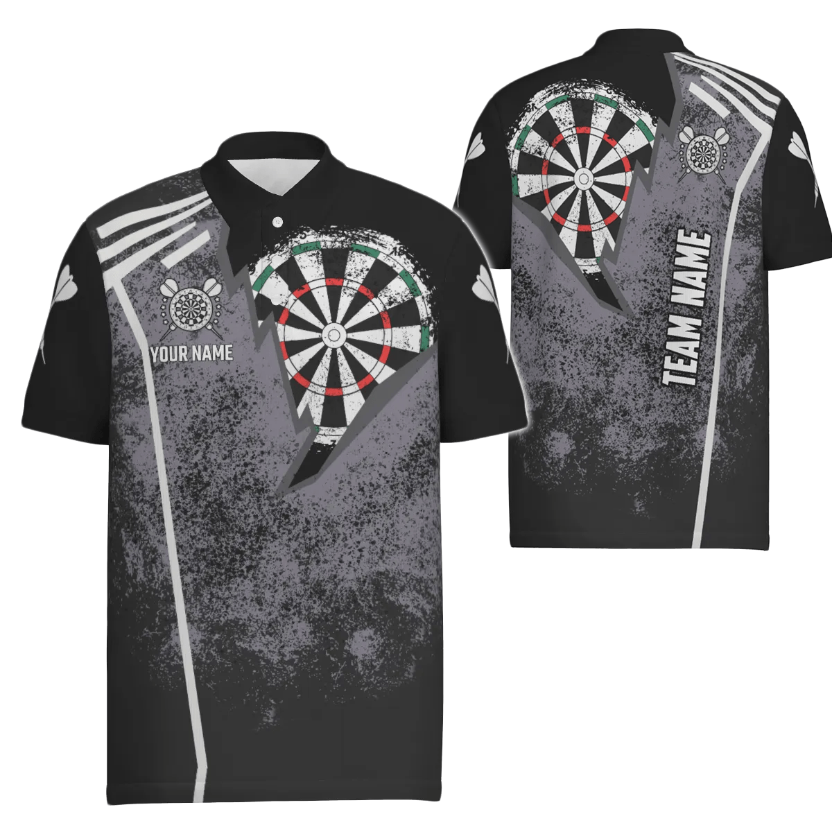 Herren Grunge Darts Polo Shirt, Retro Dart Trikot, Schwarz W616
