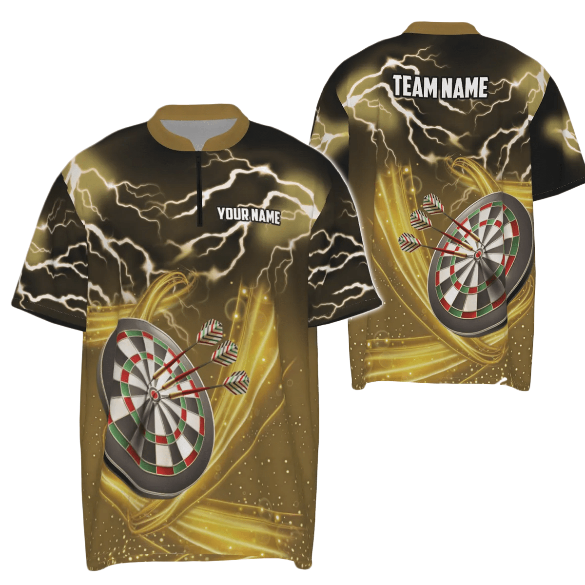 Herren Dart-Quarter-Zip-Shirt Gelb mit Blitz-Thema E531